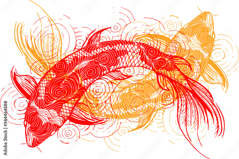 Koi Fish Line Art Vector Stock Vector | Adobe Stock