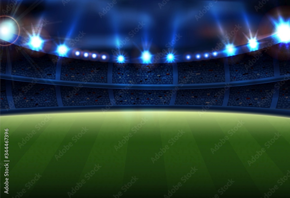 Realistic football field with illumination vector illustration ...