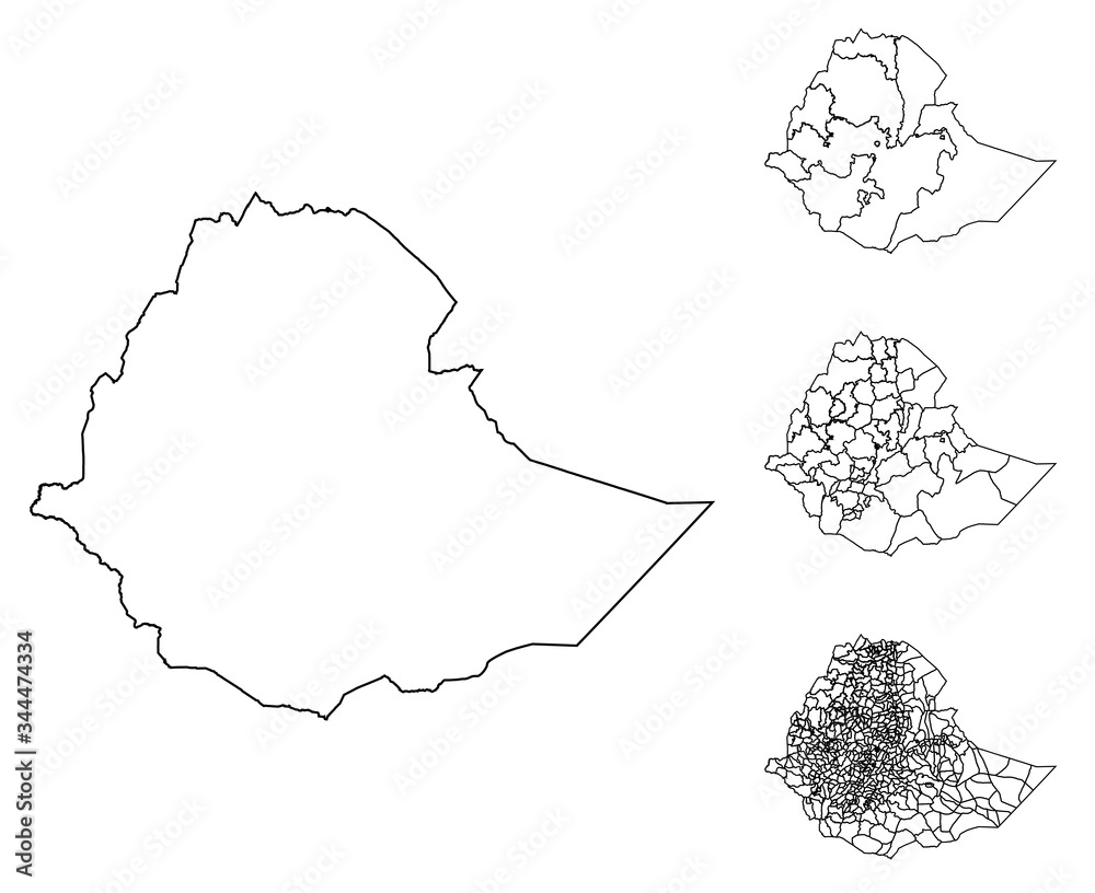 Ethiopia outline map administrative regions Stock Vector | Adobe Stock