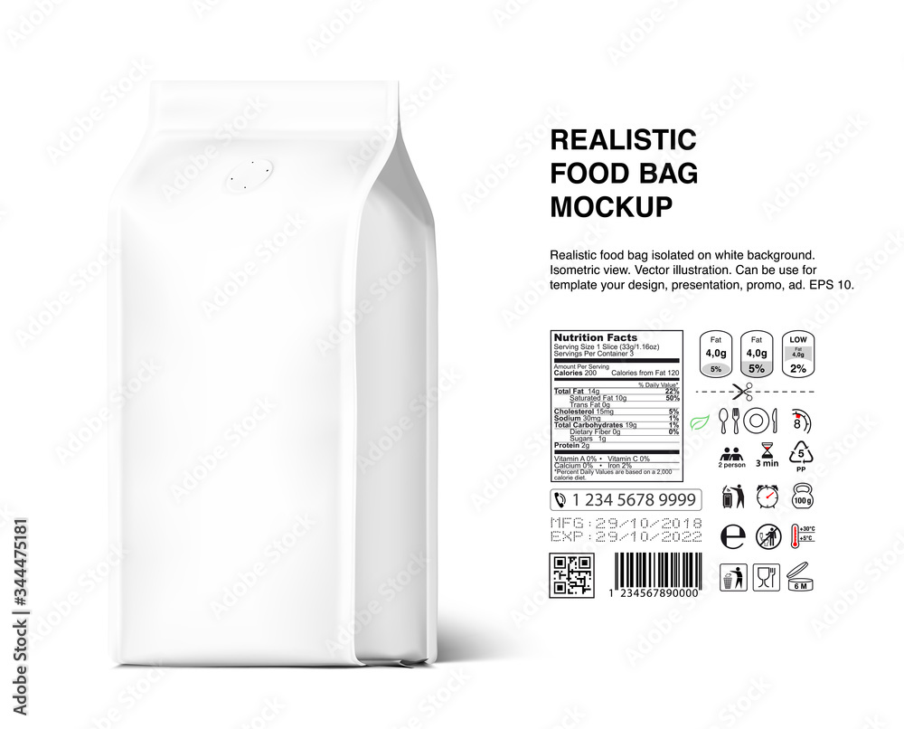 Realistic food bags isolated on white background with product ...