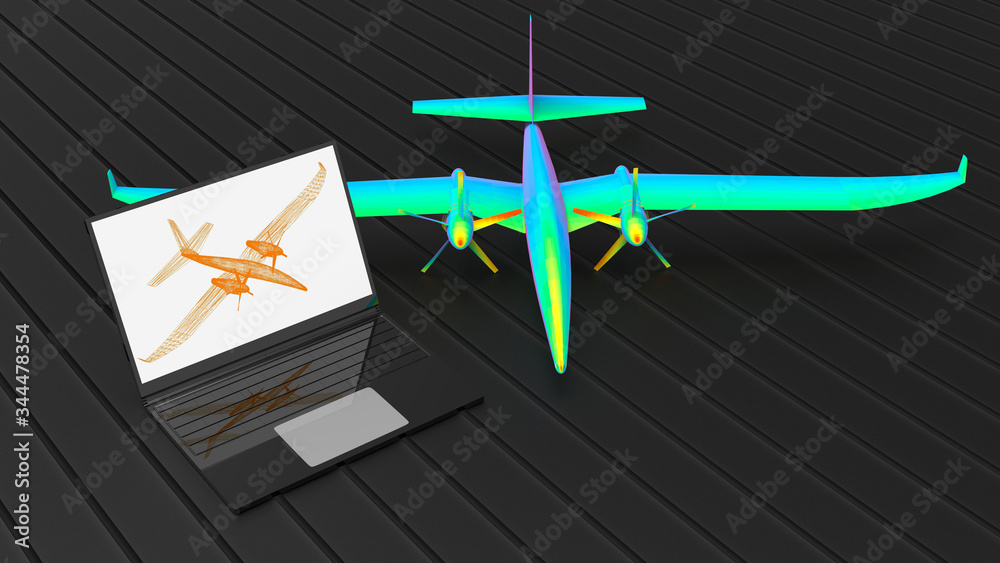 3d Rendering Finite Element Analysis Of An Airplane Stock Illustration Adobe Stock