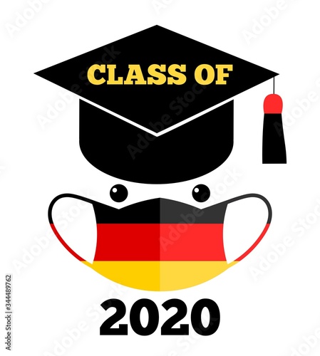 Class of 2020 text, graduation cap, protection face mask, german flag ...