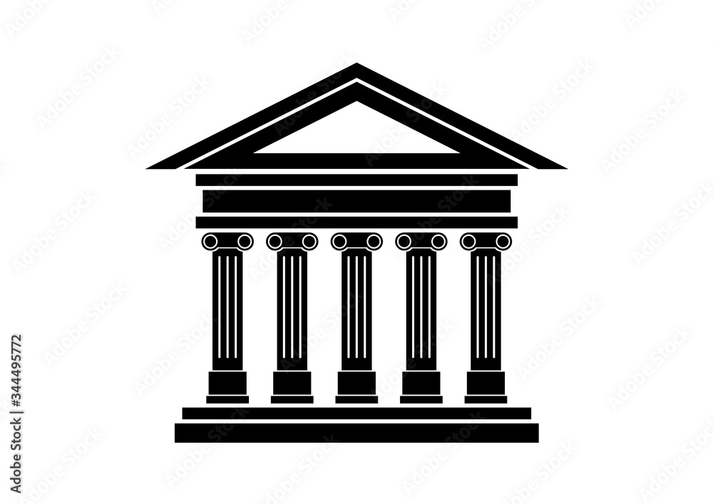 Ancient building icon vector. Ancient temple with columns icon. Historical building black icon ...