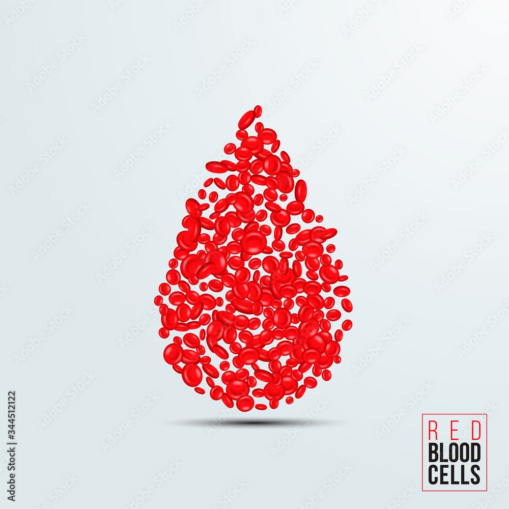 Blood drop made of red blood cells. Erythrocyte, health care concept ...