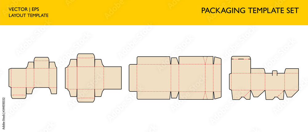 Packaging box template set. Editable blueprint layout. Cutting and ...