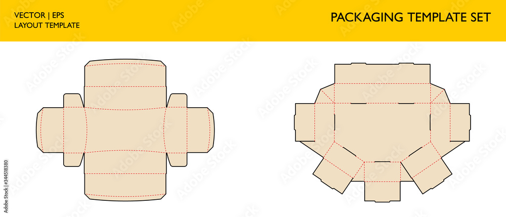 Packaging box template set. Editable blueprint layout. Cutting and ...
