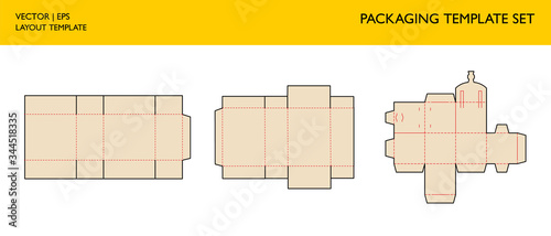 Packaging box template set. Editable blueprint layout. Cutting and ...