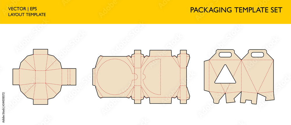 Packaging box template set. Editable blueprint layout. Cutting and ...
