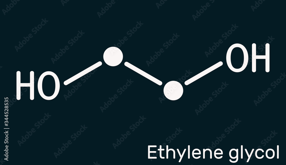 Ethylene glycol, diol, C2H6O2 molecule. It is used for manufacture of ...