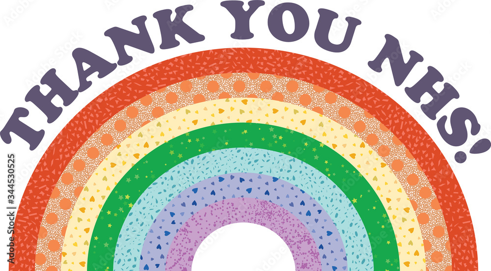 Thank you text and drawn rainbow with pattern fills. Key workers ...
