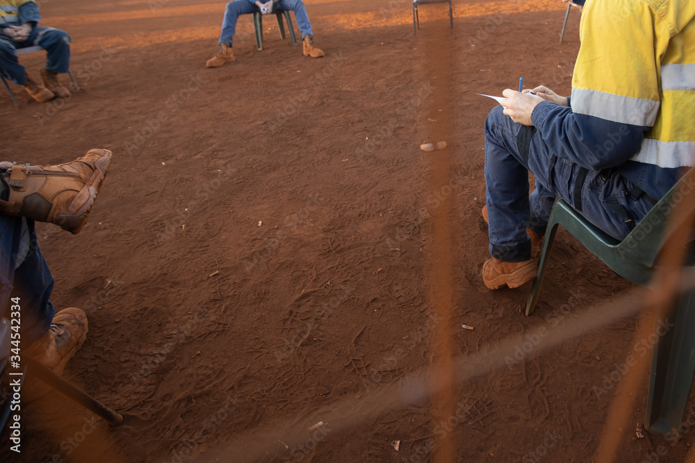 Safety workplace clear pic of construction worker setting on the chair ...