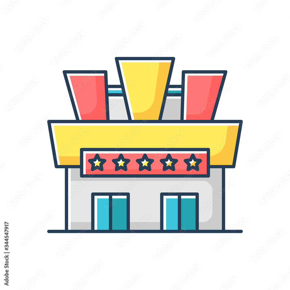 Cinema RGB color icon. Movie theater building exterior. Entertainment ...