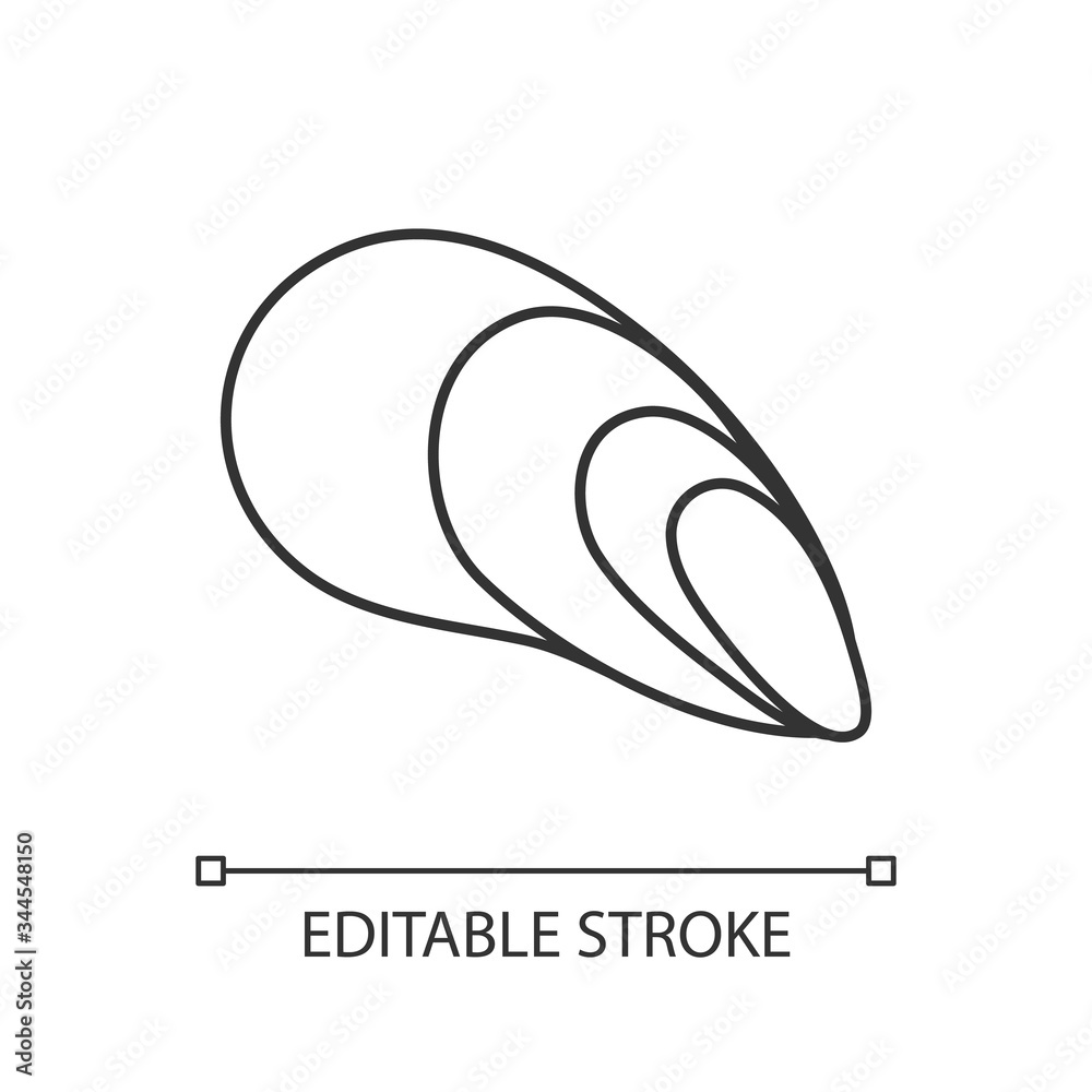 Cephalopod shell pixel perfect linear icon. Exotic spiral conch ...