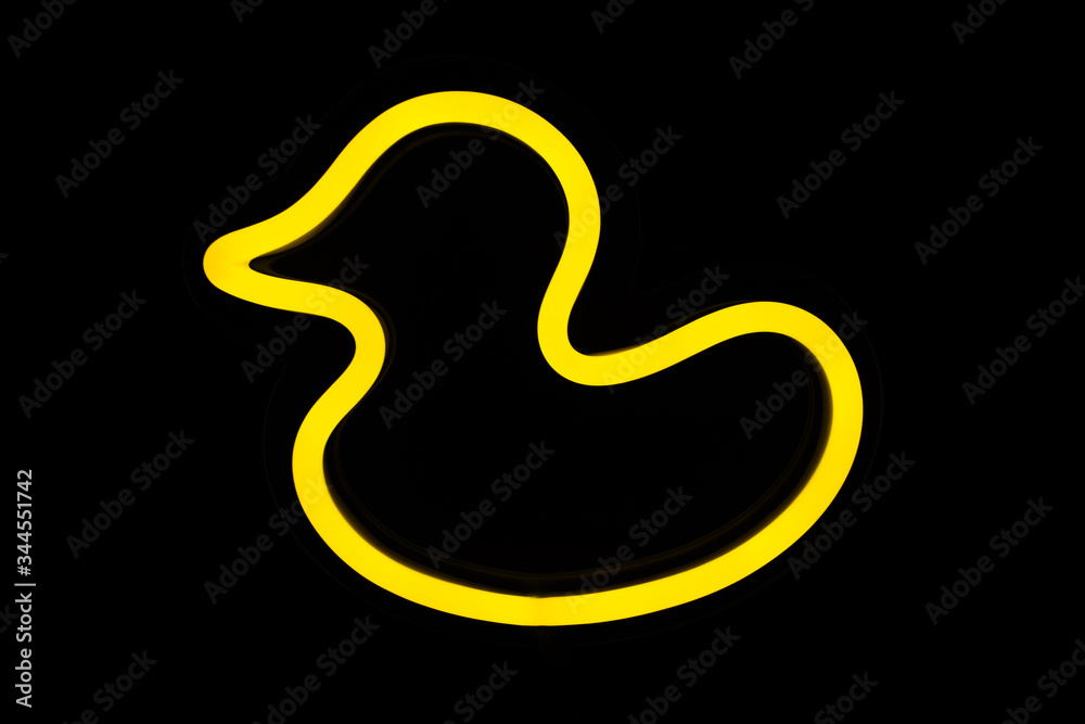 Yellow duck neon sign on isolated black background. Neon concept ...