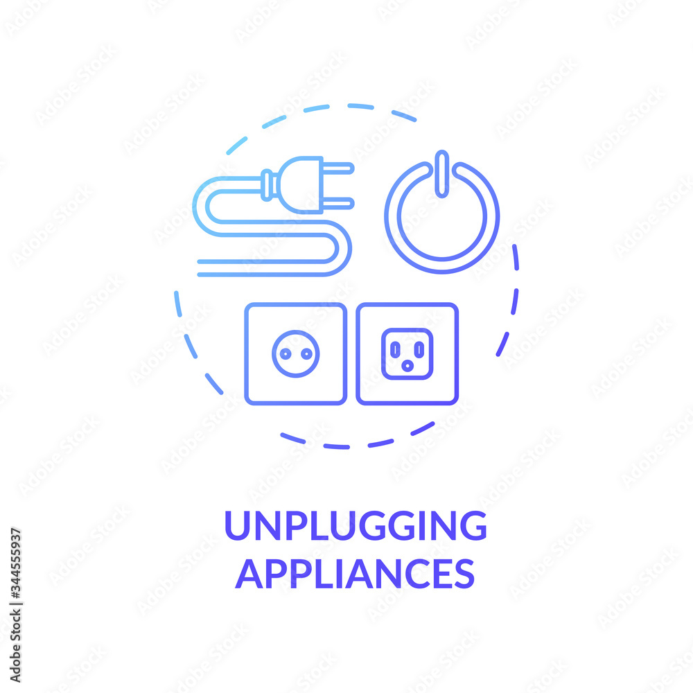 Unplugging appliance blue concept icon. Cable and outlet safety ...