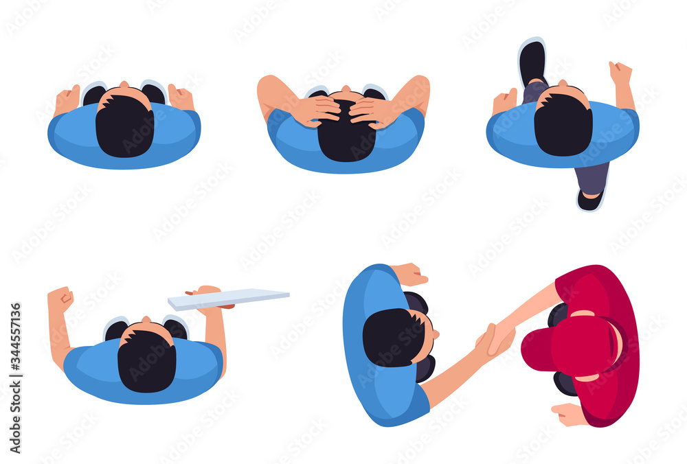 Vecteur Stock Man position flat vector illustrations set. Person moving ...