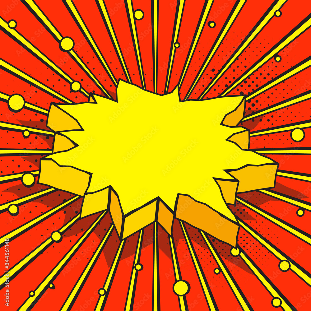 Boom pop art explosion speech bubble in form of an abstract isometric ...