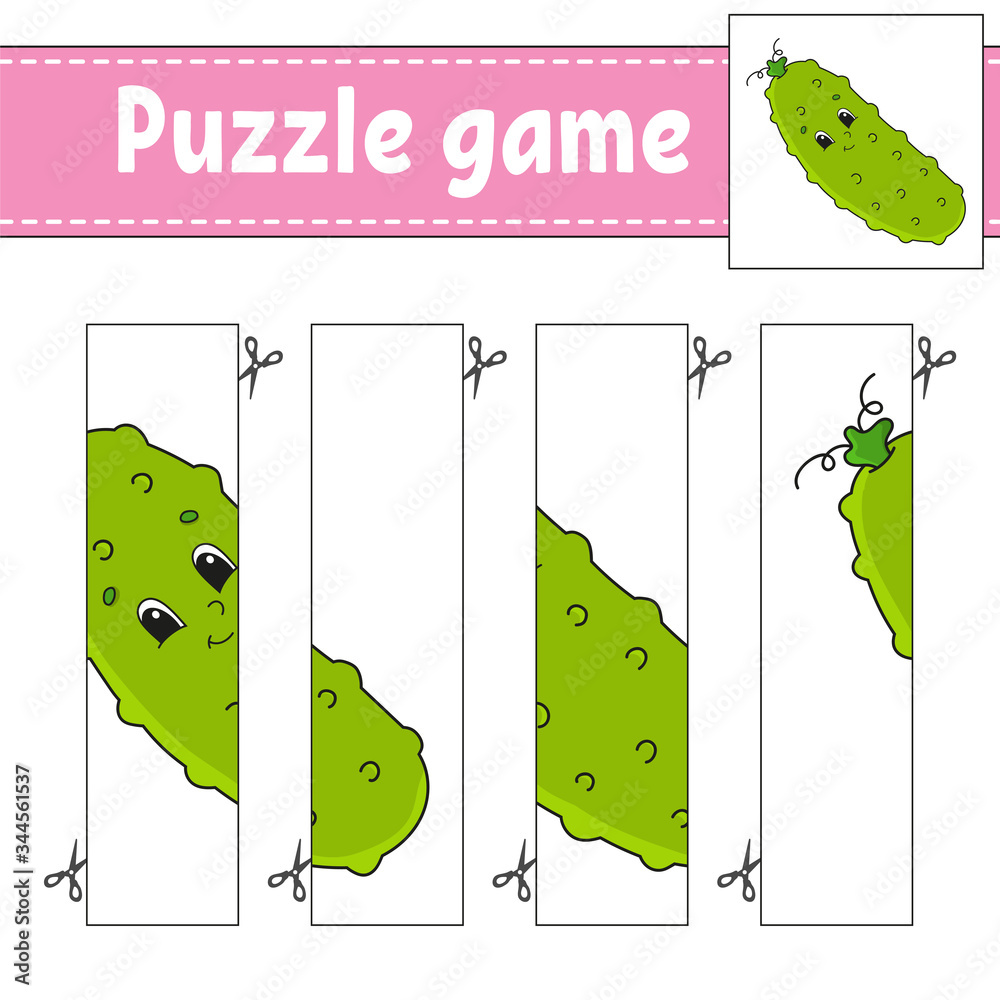 Puzzle game for kids. Vegetable cucumber. Cutting practice. Education ...