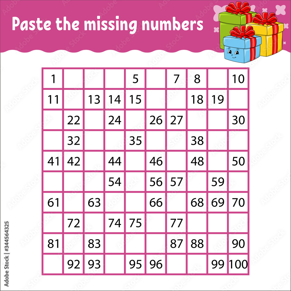Paste The Missing Numbers From 1 To 100 Handwriting Practice Learning