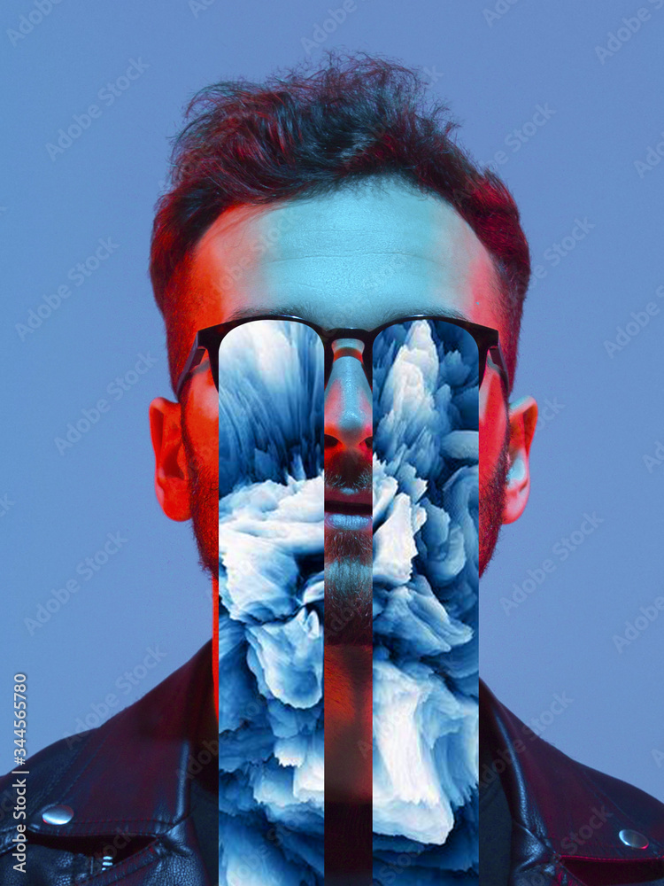 Modern man's portrait in sunglasses isolated on studio background in ...