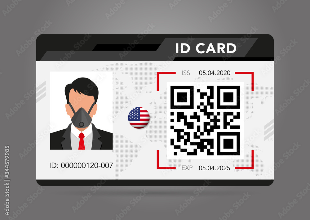 Modern ID card. Photo of a man in a protective mask, a respirator ...