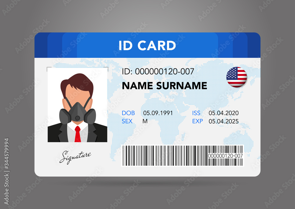 Modern ID card. Photo of a man in a protective mask, a respirator ...