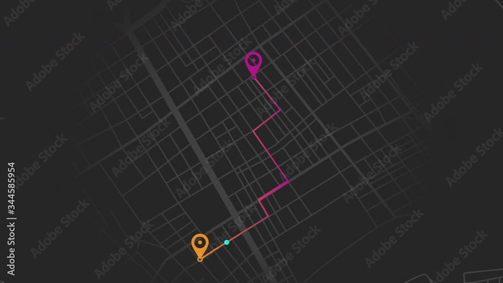 GPS delivery mark moves from point A to point B on the city map ...