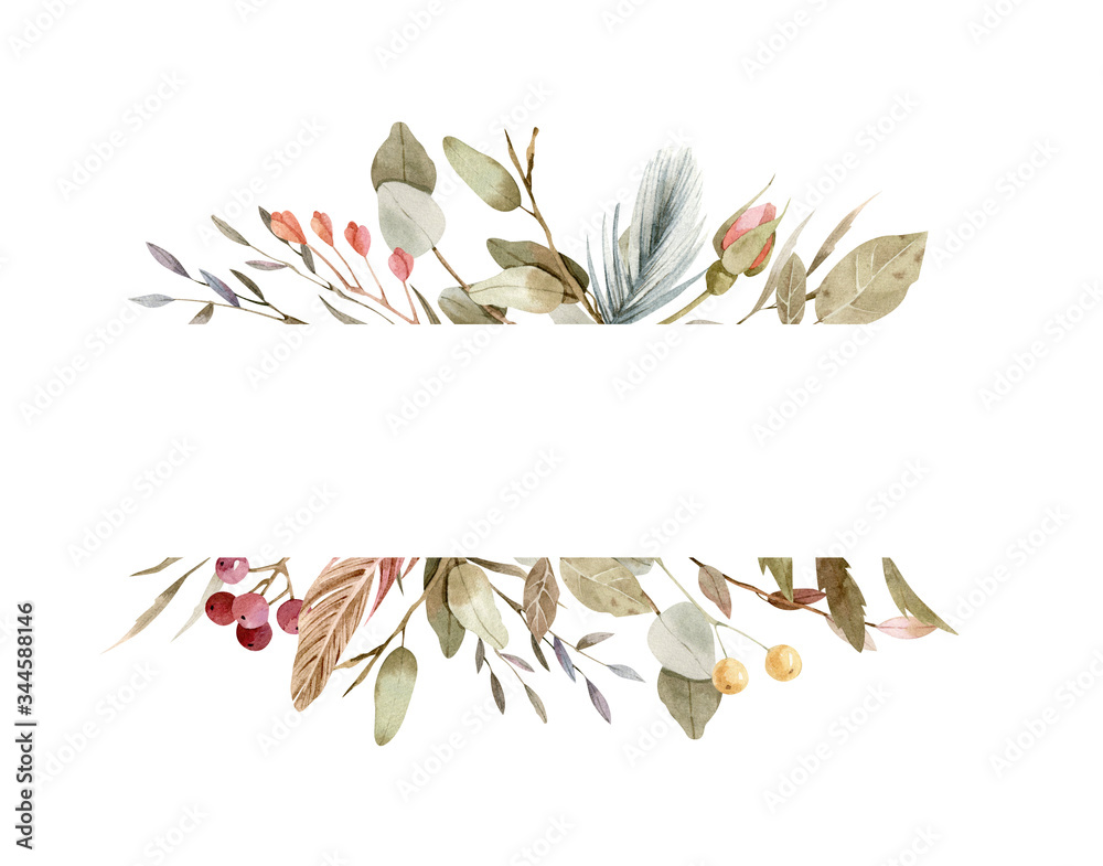 Floral border - frame - hand painted watercolor illustration. Stock ...