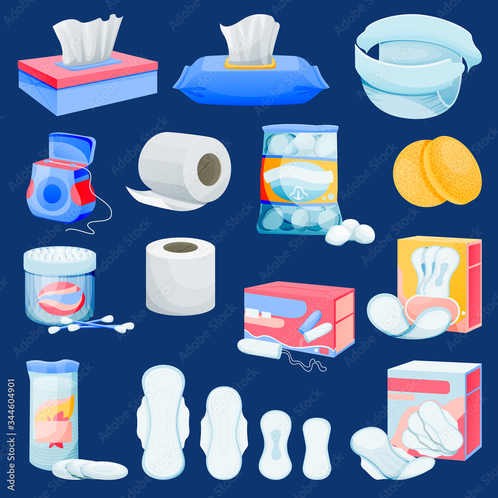 Personal hygiene supplies set. Vector flat cartoon illustration of ...