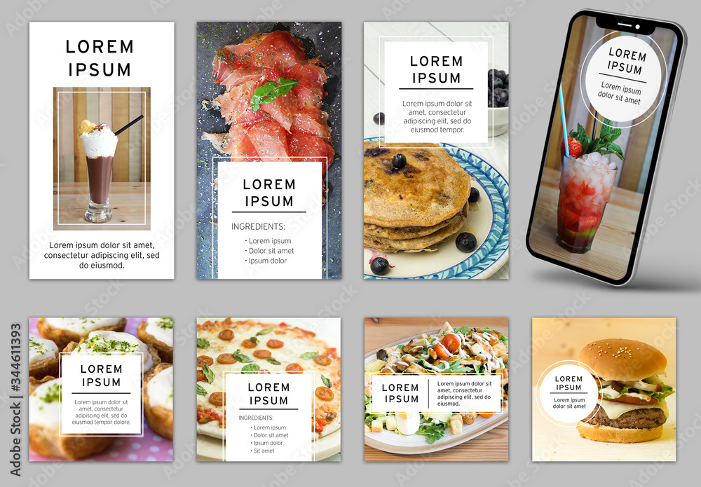 Minimalist Social Media Layout Kit for Food Lovers Stock Template ...