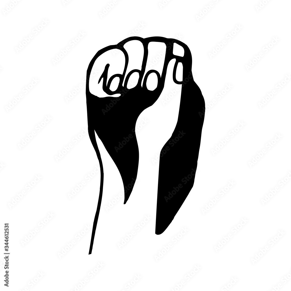 Hand drawn doodle illustration of fist. Women concept design. Symbols ...