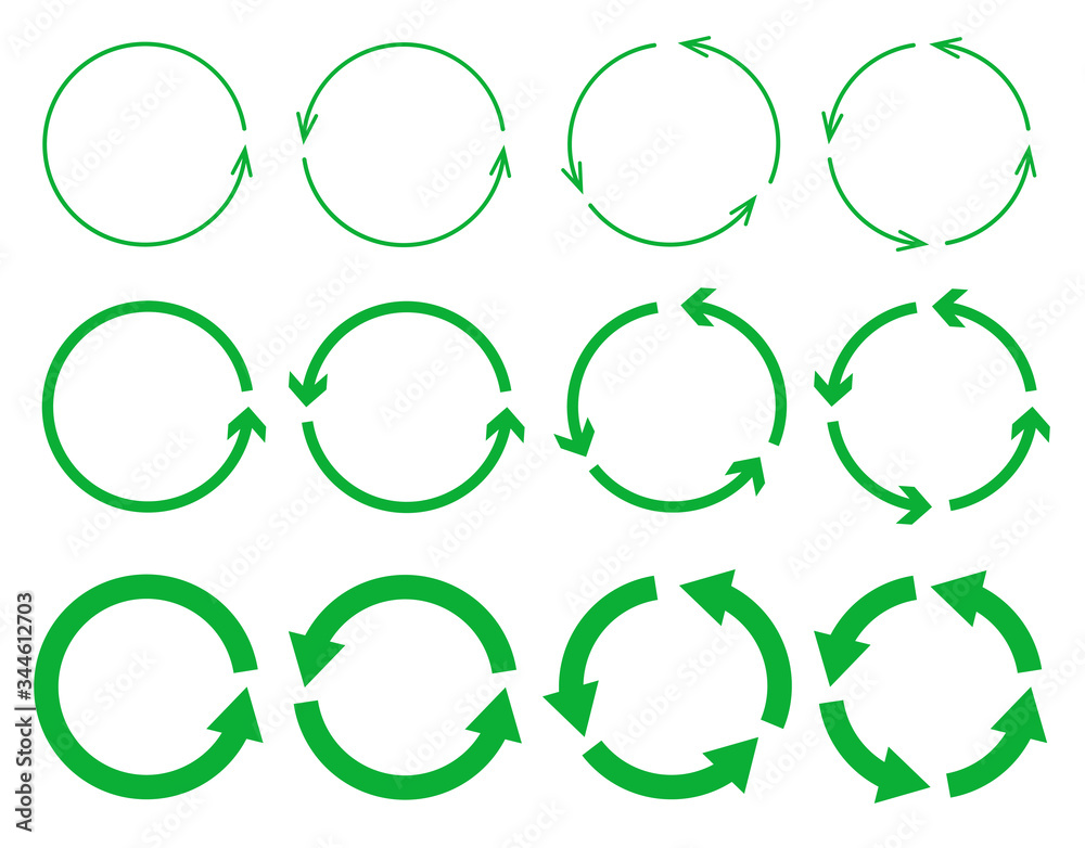 Vector set of green circle arrows isolated on white background ...