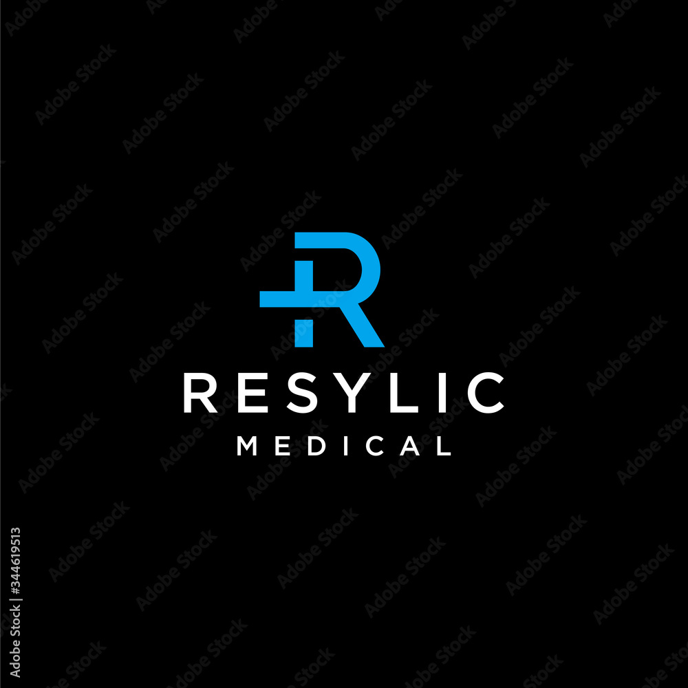 Geometric logo design of letter R and cross with black background ...