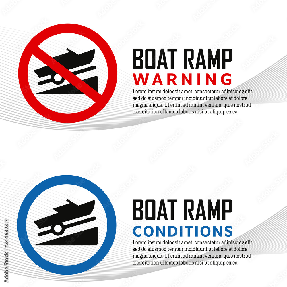 Boat ramp launch warning and conditions signs Stock Vector | Adobe Stock
