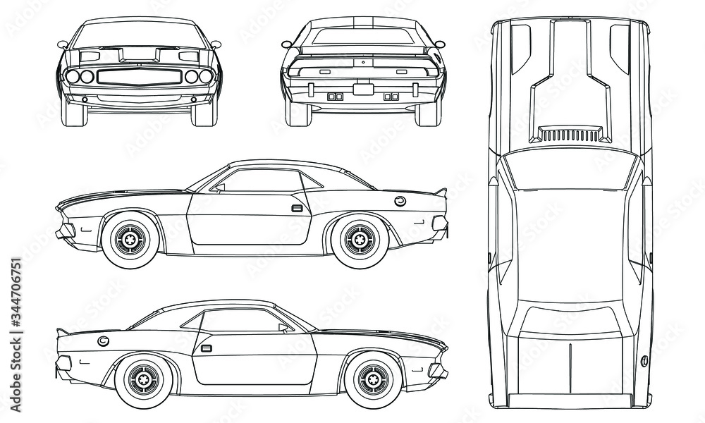 Sport car in outline. Sport vehicle template vector isolated on white ...