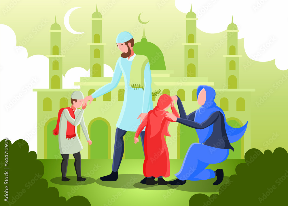Flat Vector Illustration Representing A Muslim Parents Shaking Hands ...