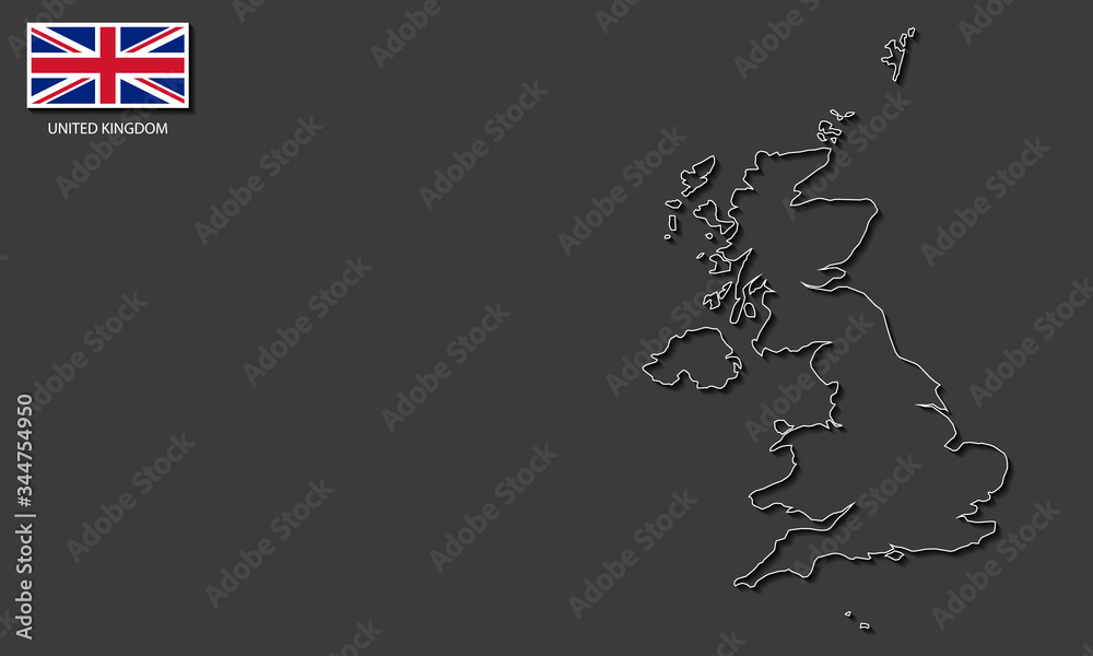 United Kingdom (England) Map Outline on dark grey background with the ...