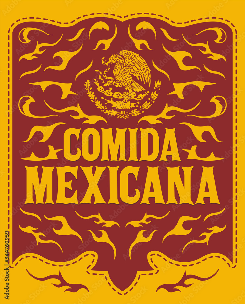 Comida Mexicana, Mexican Food spanish text Menu and Sign illustration ...