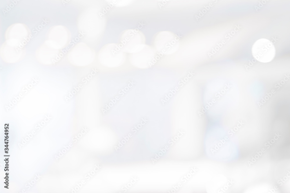 Abstract white blurred background bright light bokeh, interior modern ...