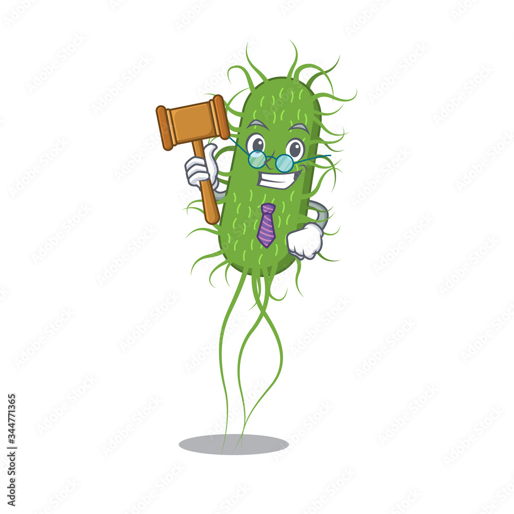 A humble judge of e.coli bacteria cartoon character design wearing ...
