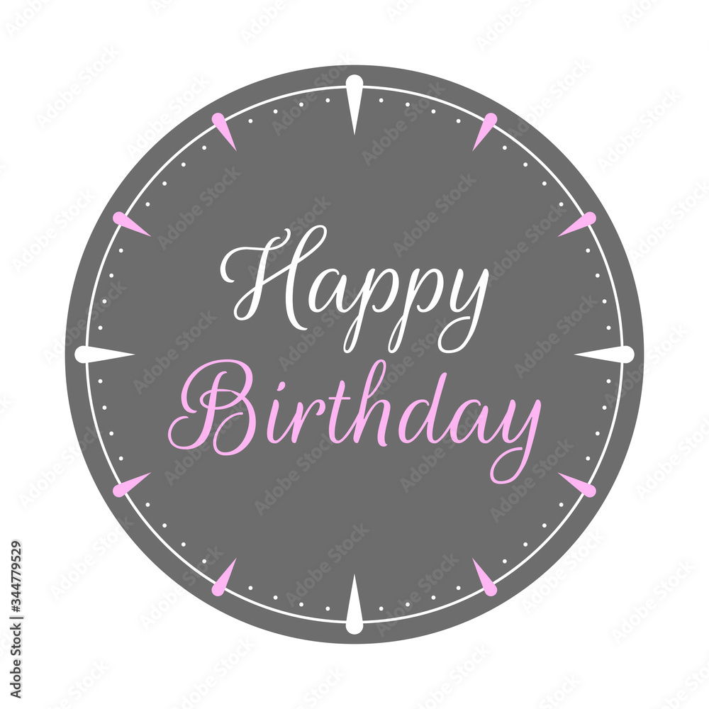 Grey / gray round icon with pink and white handwritten lettering ...