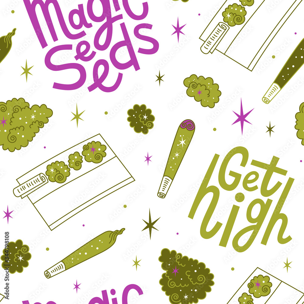 Weed background. Marijuana seamless pattern. Drug consumption, cannabis ...