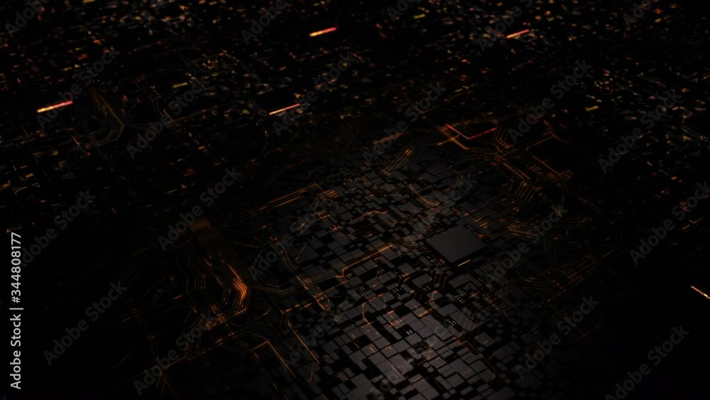 3D Render animation CPU chipset central processor unit and electric ...