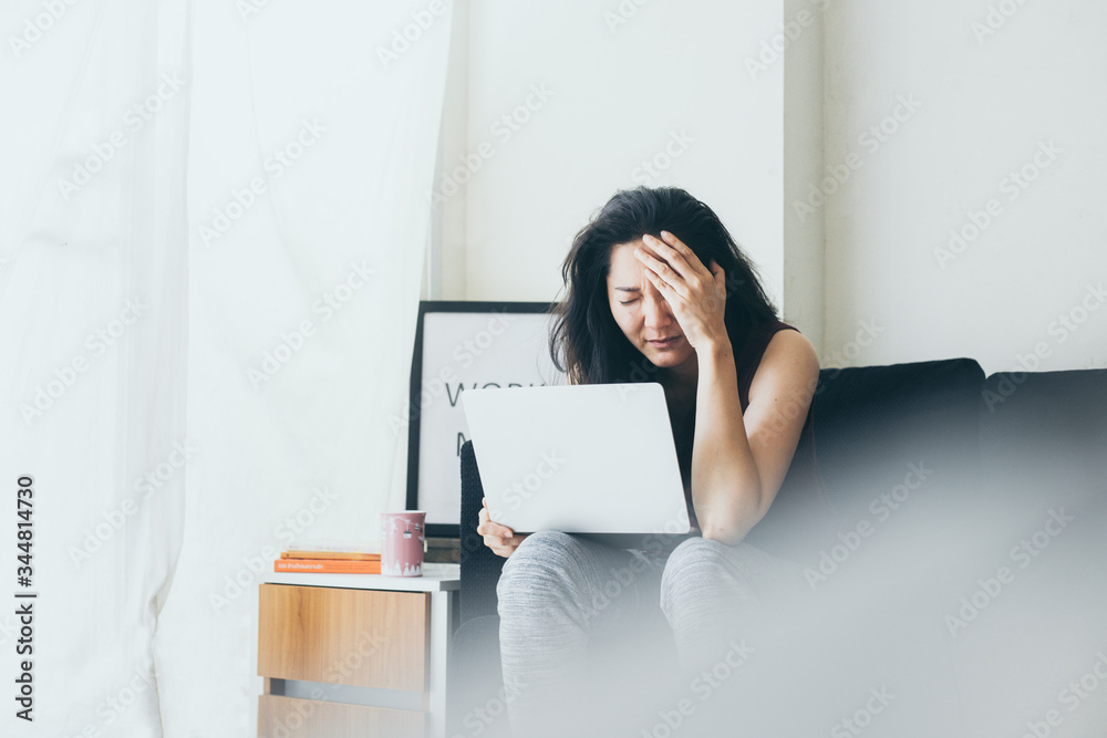 serious people frustrated exhausted work stress concept.asian woman ...