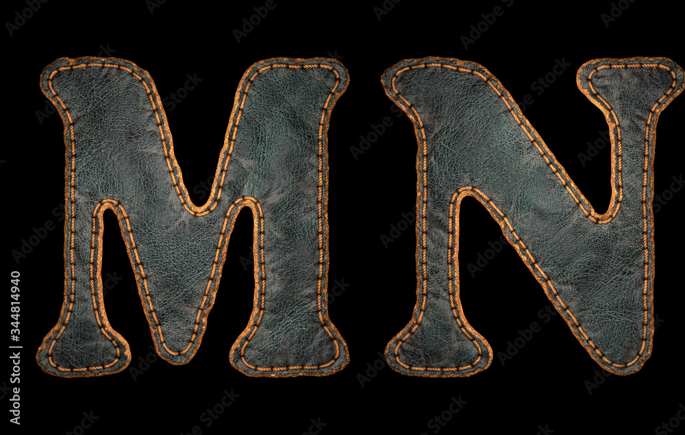 Set of leather letters M, N uppercase. 3D render font with skin texture ...