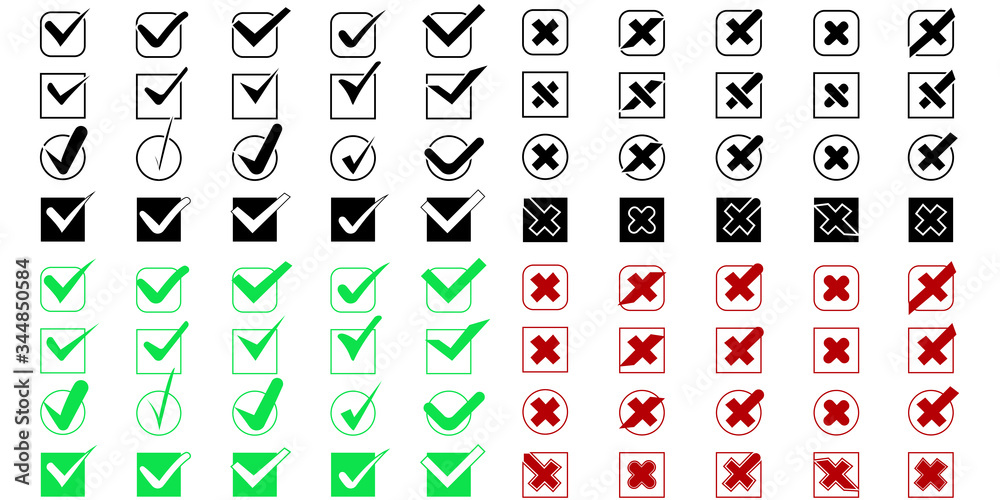 Big set of Check Marks with Crosses different shapes and color. Check ...