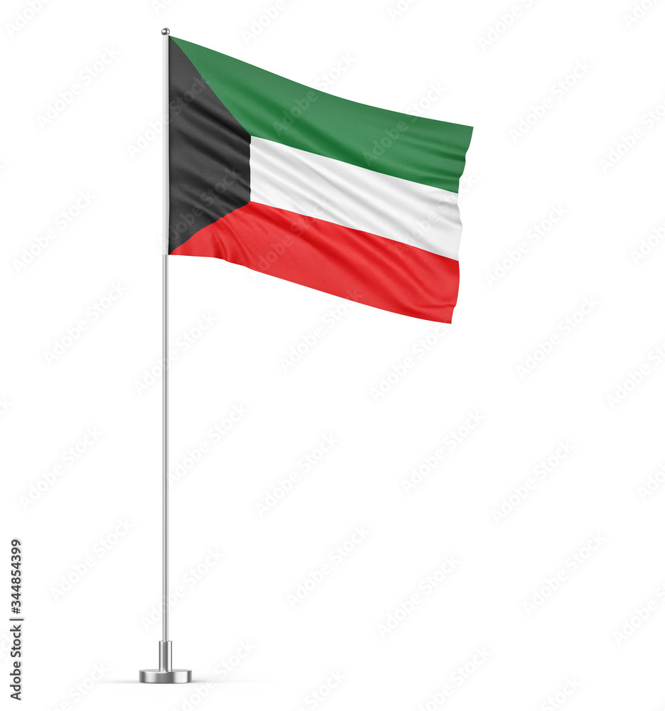 Kuwait flag on a flagpole white background 3D illustration Stock ...