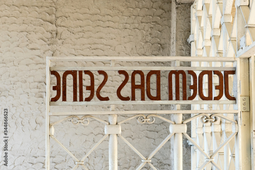 Entrance gate to the Buchenwald concentration camp with the historical ...
