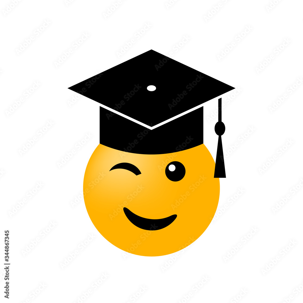 Emoticon graduate icon in academic hat on white background. Vector ...