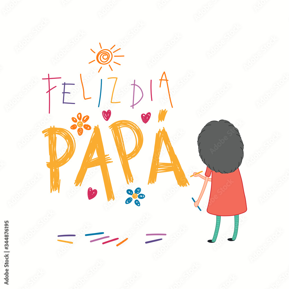 Card Banner Design With Cute Cartoon Girl Drawing With Crayons